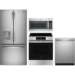 GE 4 Piece Appliance Package with GFE24JYKFS Refrigerator, GRS500PVSS ...