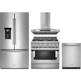 KitchenAid 4 Piece Appliance Package with KRFC704FPS Refrigerator ...