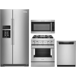 KitchenAid 4 Piece Appliance Package with KRSC703HPS Refrigerator ...