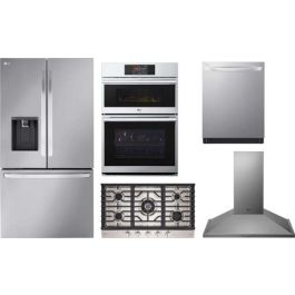 LG 5 Piece Appliance Package with LRFXC2606S Refrigerator, CBGS3628S ...