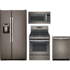 GE 4 Piece Appliance Package with GSS25GMHES Refrigerator, JGB660EEJES ...