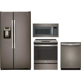 GE 4 Piece Appliance Package with GSS25GMHES Refrigerator, JS645ELES ...