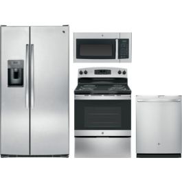 GE 4 Piece Appliance Package with GSS25GSHSS Refrigerator, JB255RKSS ...