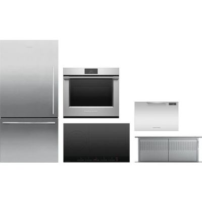 Fisher Paykel 5 Piece Appliance Package with RF170WDLX5N Refrigerator ...