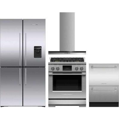 Fisher Paykel 4 Piece Appliance Package with RF203QDUVX1 Refrigerator ...