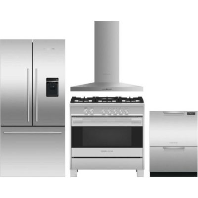Fisher Paykel 4 Piece Appliance Package with RF170ADUSX4N Refrigerator ...