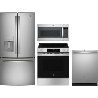 GE 4 Piece Appliance Package with GFE24JYKFS Refrigerator, GRS500PVSS ...