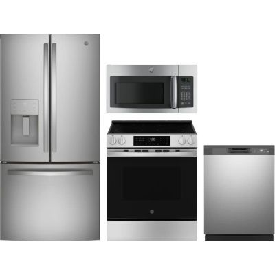 GE 4 Piece Appliance Package with GFE24JYKFS Refrigerator, GRS500PVSS ...