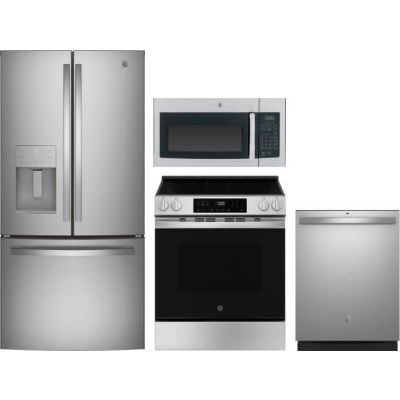 GE 4 Piece Appliance Package with GFE24JYKFS Refrigerator, GRS500PVSS ...