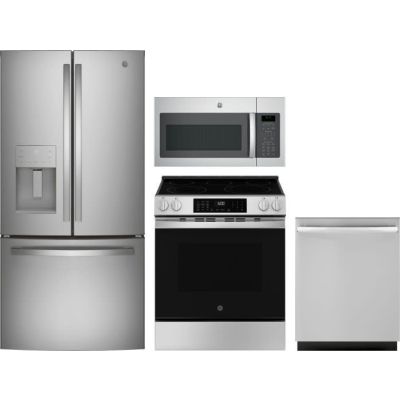 GE 4 Piece Appliance Package with GFE24JYKFS Refrigerator, GRS600AVFS ...