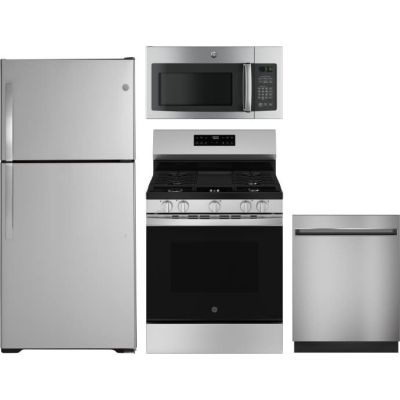 GE 4 Piece Appliance Package with GIE19JSNRSS Refrigerator, GGF500PVSS ...