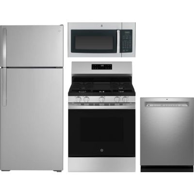 GE 4 Piece Appliance Package with GIE18GSNRSS Refrigerator, GGF500PVSS ...