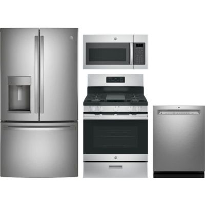 GE 4 Piece Appliance Package with GFE28GYNFS Refrigerator, JGBS66REKSS ...