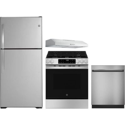 GE 4 Piece Appliance Package with GTE19JSNRSS Refrigerator, GGS500SVSS ...