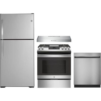 GE 4 Piece Appliance Package with GTE19JSNRSS Refrigerator, JGSS66SELSS ...