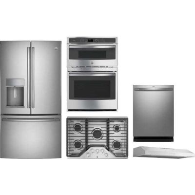GE Profile 5 Piece Appliance Package with PFE28KYNFS Refrigerator ...