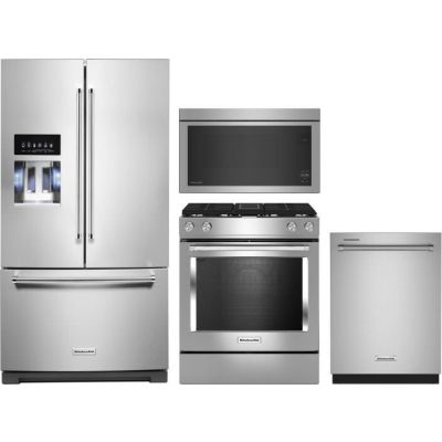 KitchenAid 4 Piece Appliance Package with KRFF577KPS Refrigerator ...