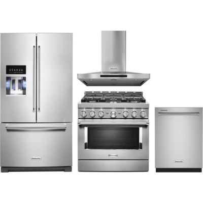 KitchenAid 4 Piece Appliance Package with KRFF577KPS Refrigerator ...