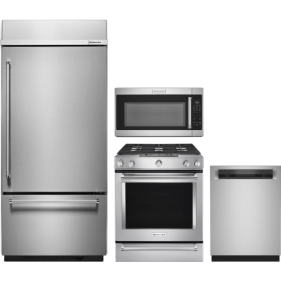 KitchenAid 4 Piece Appliance Package with KBBR306ESS Refrigerator ...