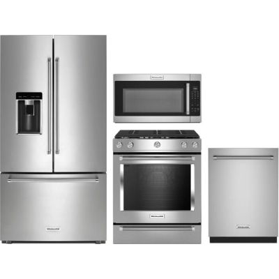 KitchenAid 4 Piece Appliance Package with KRFC704FPS Refrigerator ...