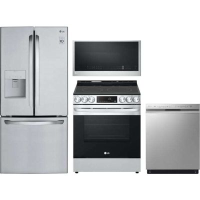 LG 4 Piece Appliance Package with LFDS22520S Refrigerator, LSEL6333F ...