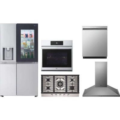 LG 5 Piece Appliance Package with LRSOS2706S Refrigerator, CBGS3628S ...