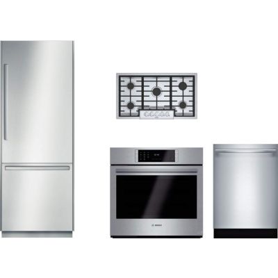 Bosch Benchmark 4 Piece Appliance Package with B30BB830SS Refrigerator ...