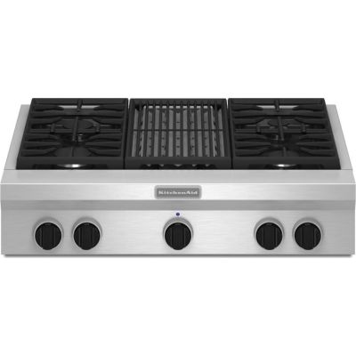 KitchenAid KGCU462VSS 36" Commercial-Style Rangetop with 4 Sealed ...