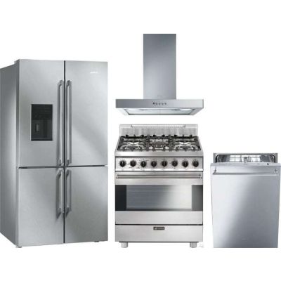 Smeg 4 Piece Appliance Package with FQ75XPEDU Refrigerator, C30GGXU1 ...